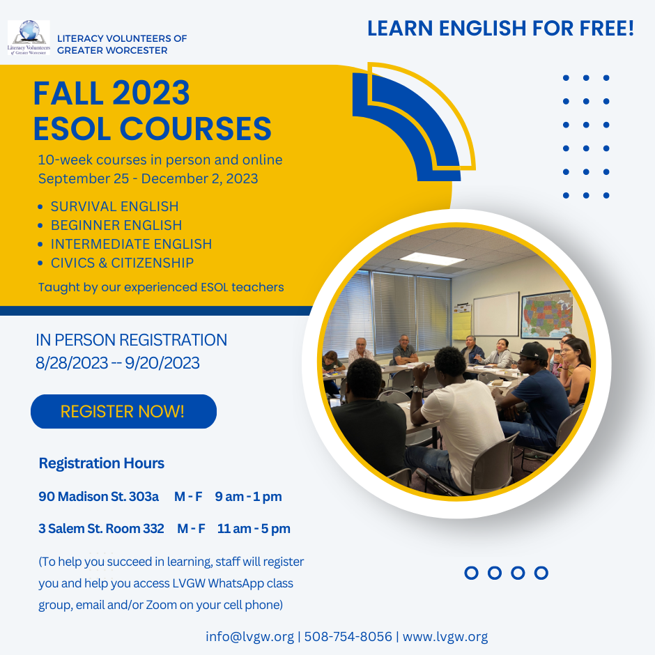 In-Person Registration for Fall ESOL Classes Starts Soon!